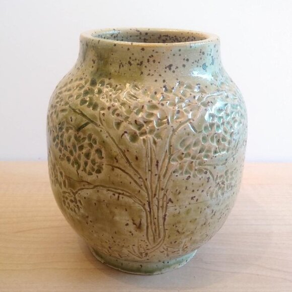 Accents | Stone Glazed Pottery Ceramic Green Vase | Poshmark